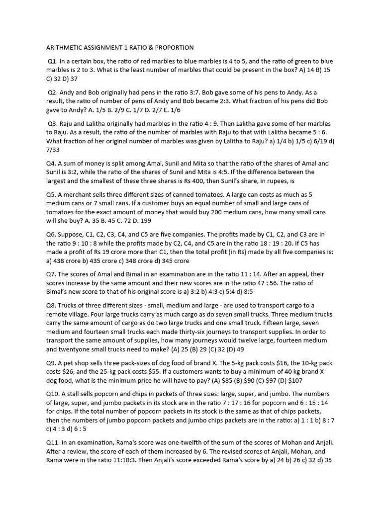 Arithmetic Assignment 1 Ratio | PDF | Ratio | Arithmetic