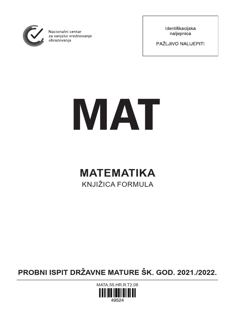 Matematika: Probni Ispit Državne Mature Šk. God. 2021./2022 | PDF
