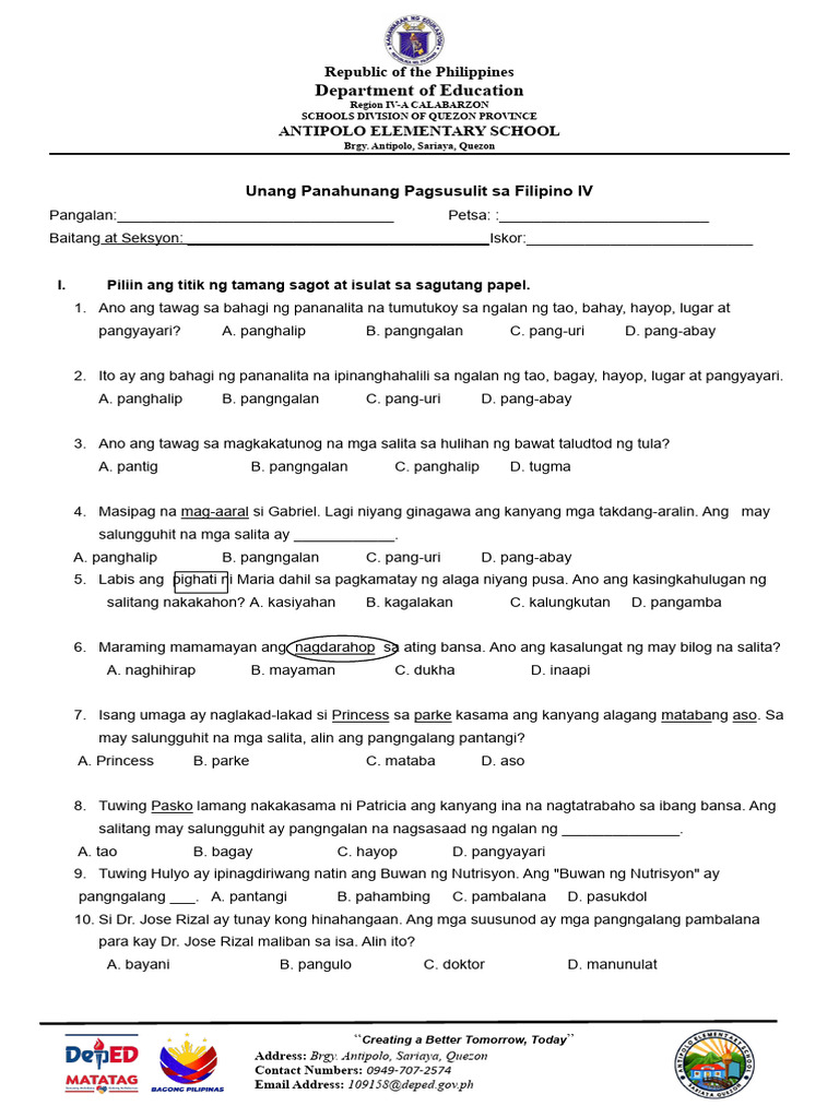 PT - Filipino 4 - Q1 | PDF