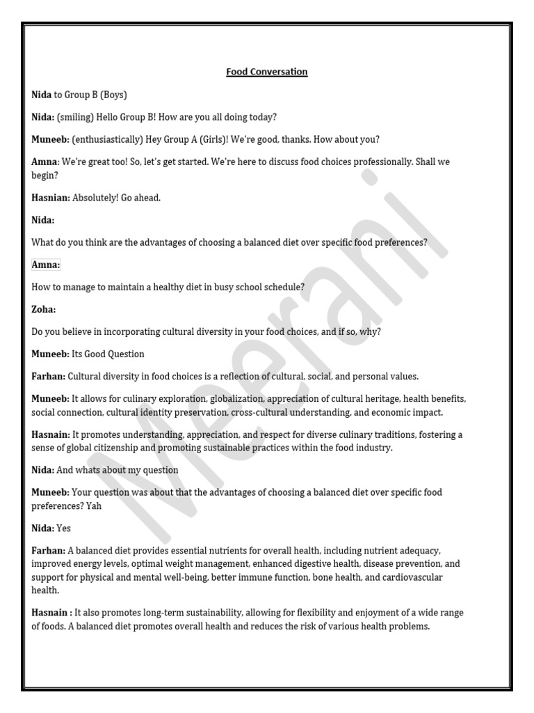 Food Conversation | PDF | Healthy Diet | Diet (Nutrition)