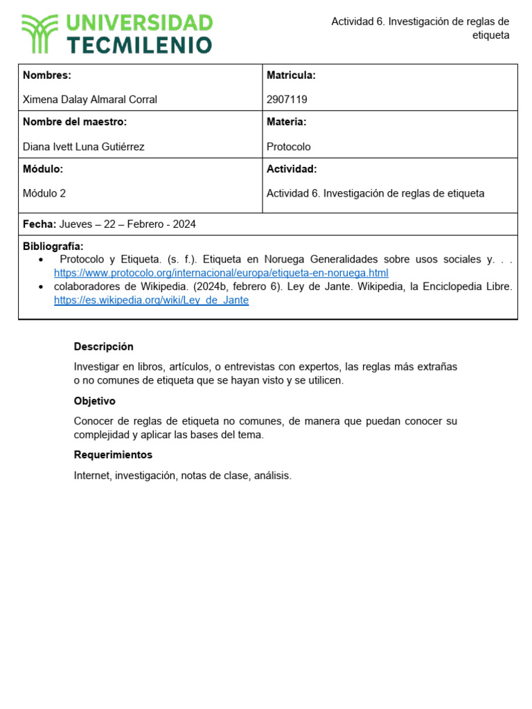 Actividad 6. Investigación de Reglas de Etiqueta | PDF | Reglas