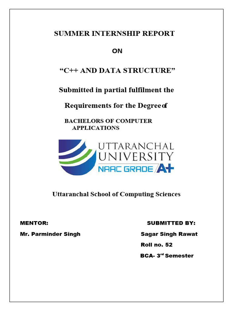 Summer Internship Report ON "C++ and Data Structure" Submitted in ...