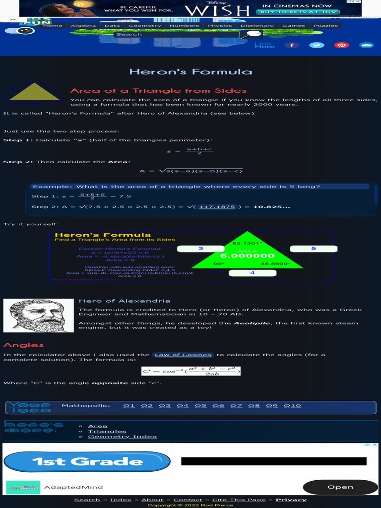 Heron's Formula | PDF | Area | Triangle