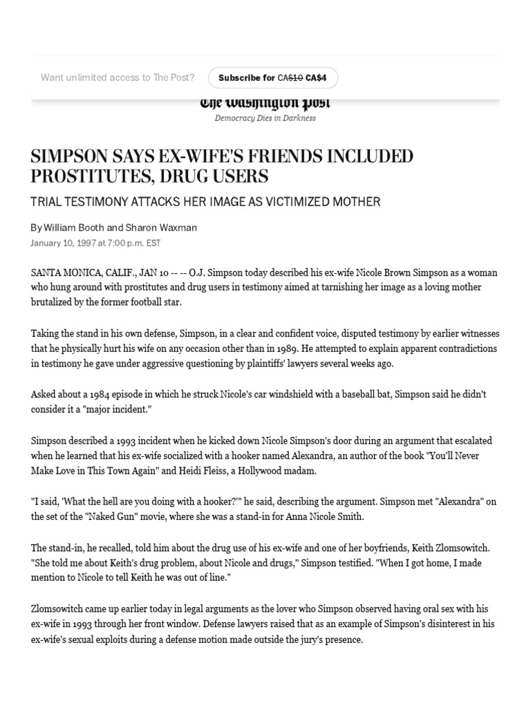 SIMPSON SAYS EX-WIFE'S FRIENDS INCLUDED PROSTITUTES, DRUG USERS - The ... SIMPSON SAYS EX-WIFE'S FRIENDS INCLUDED PROSTITUTES, DRUG USERS - The ...