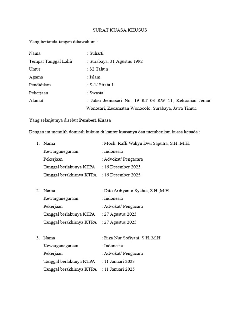 Surat Kuasa HAPA | PDF