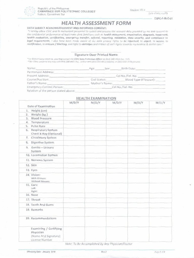Health Assessment Form | PDF