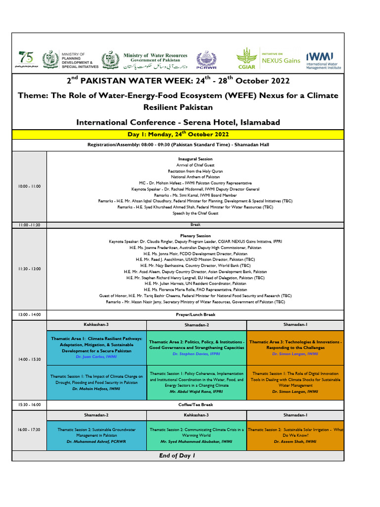 Pakistan Water Week 2022: WEFE Nexus | PDF | Climate Resilience | Earth ...