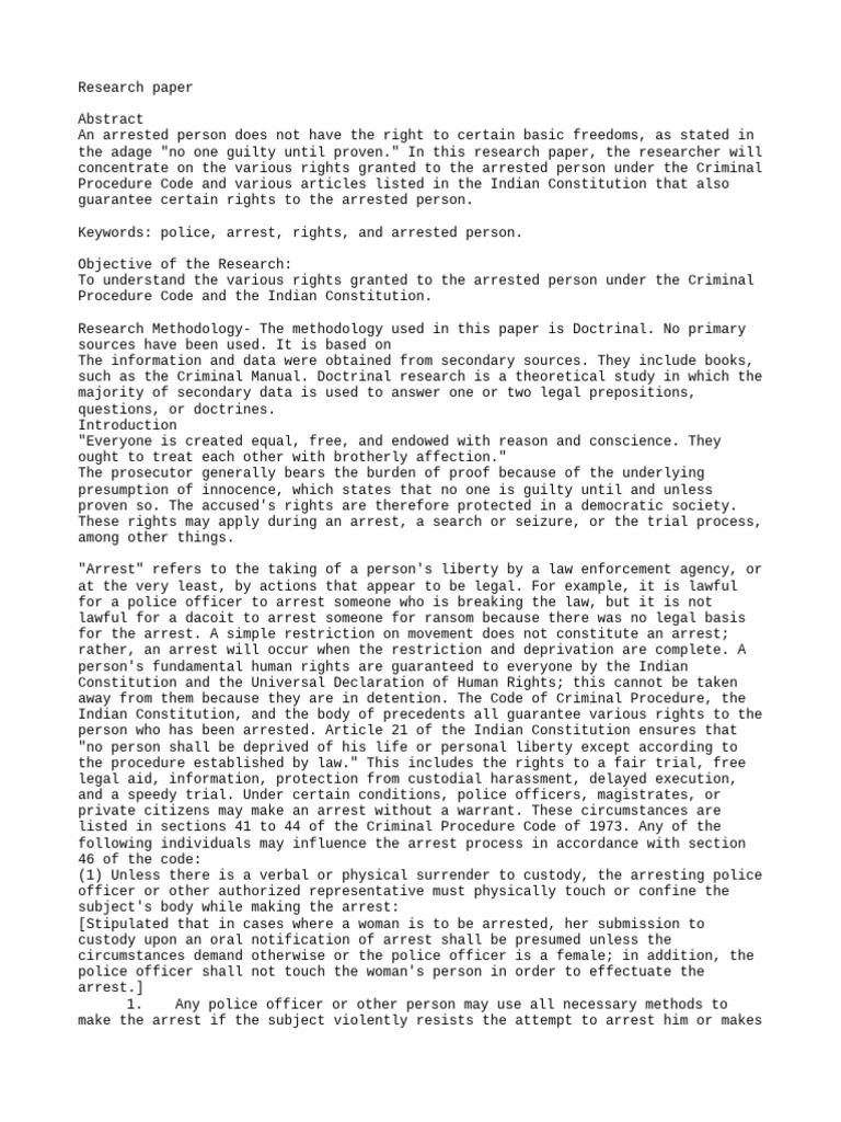 Research paper | PDF | Arrest | Detention (Imprisonment)