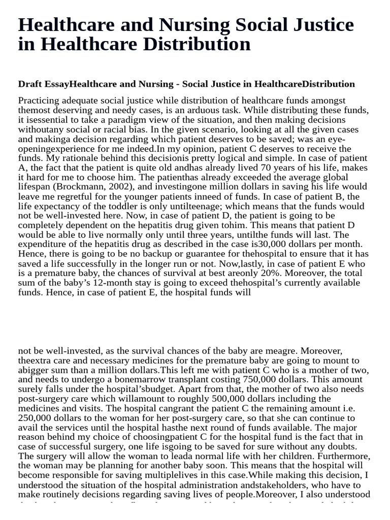 Healthcare and Nursing Social Justice in Healthcare Distribution | PDF ...