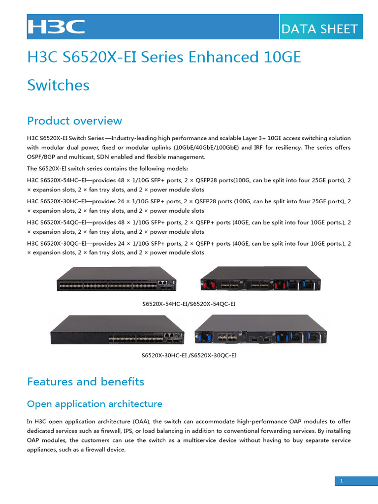 H3C_S6520X-EI_Series_Enhanced_10GE_Switches_Datasheet | PDF | Computer ...