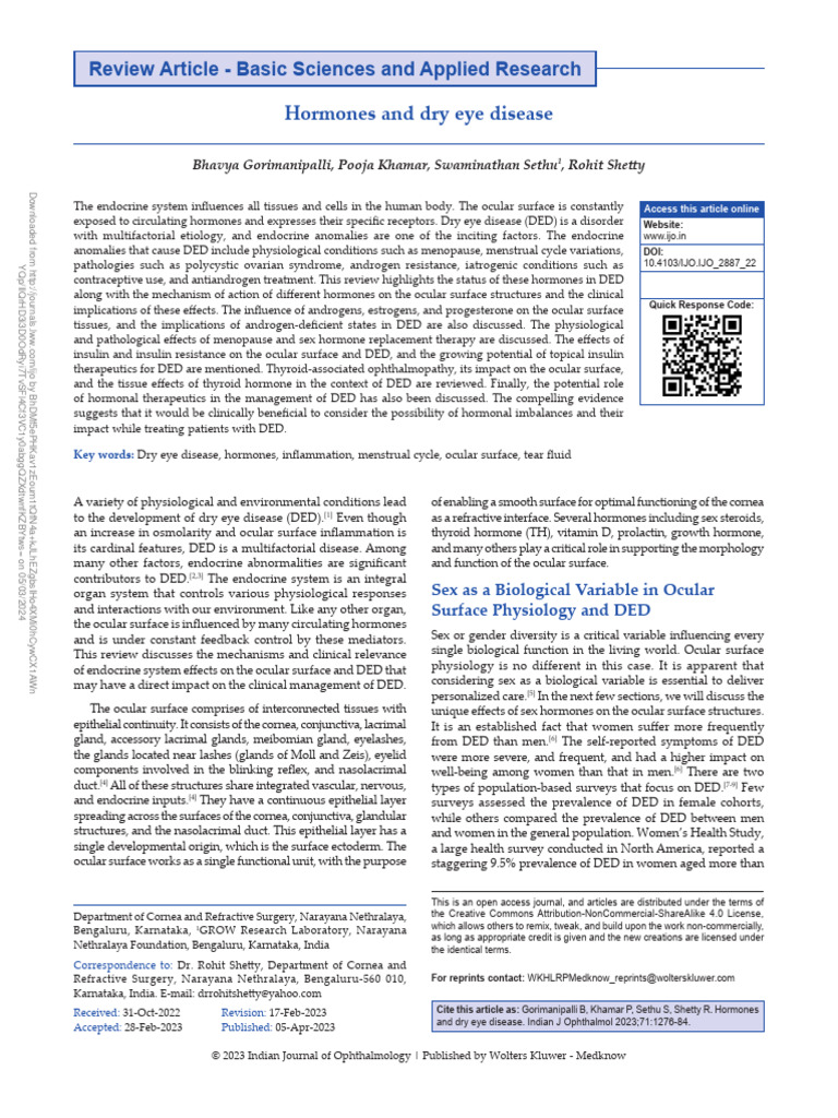 Hormones and Dry Eye Disease.31 | PDF | Estrogen | Androgen