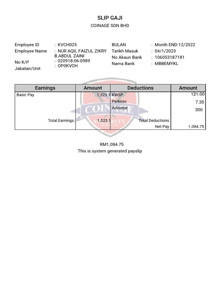 Payslip FAIZUL | PDF | Payments | Expense