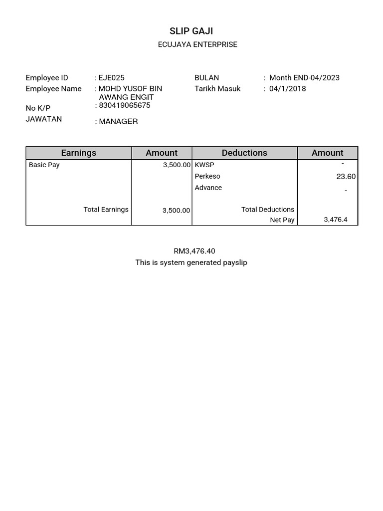 Payslip YSOF | PDF | Payments | Expense