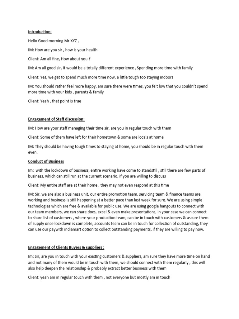 Call Script | PDF | Customer | Supply Chain