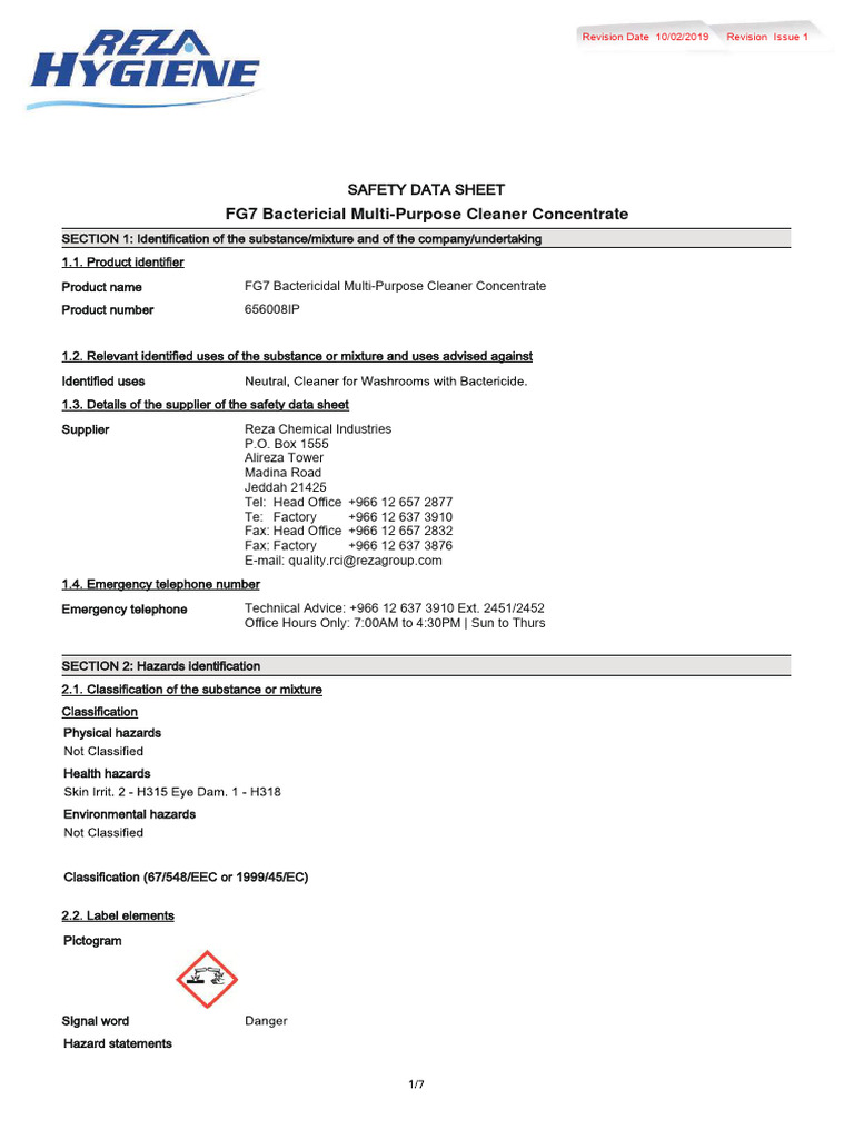 FG7 Bactericidal Multi-Purpose Cleaner | PDF