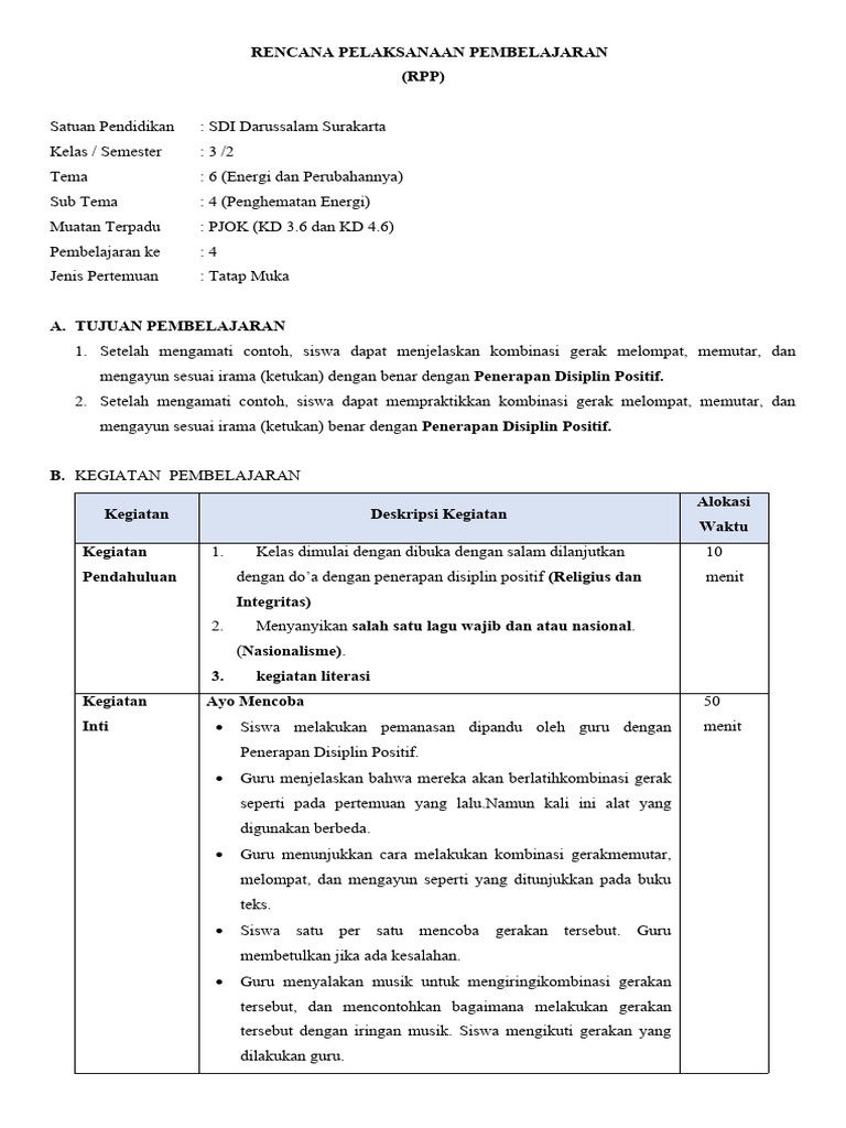RPP Pjok SD | PDF | Karier & Perkembangan