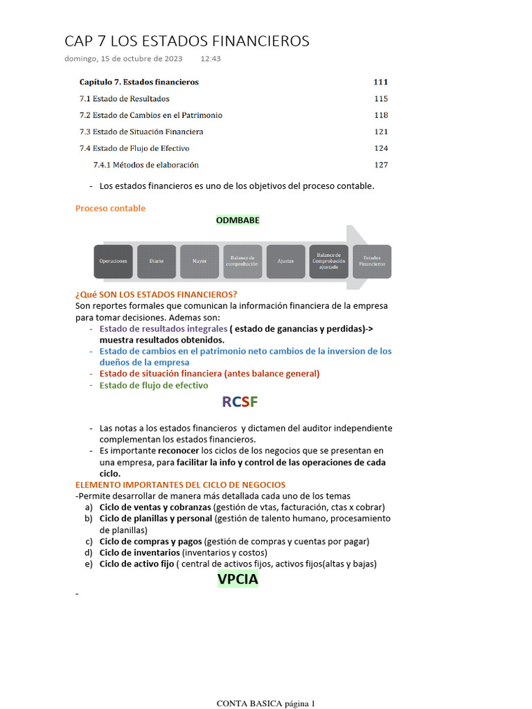 Cap 7 Los Estados Financieros | PDF | Estado financiero | Contabilidad financiera