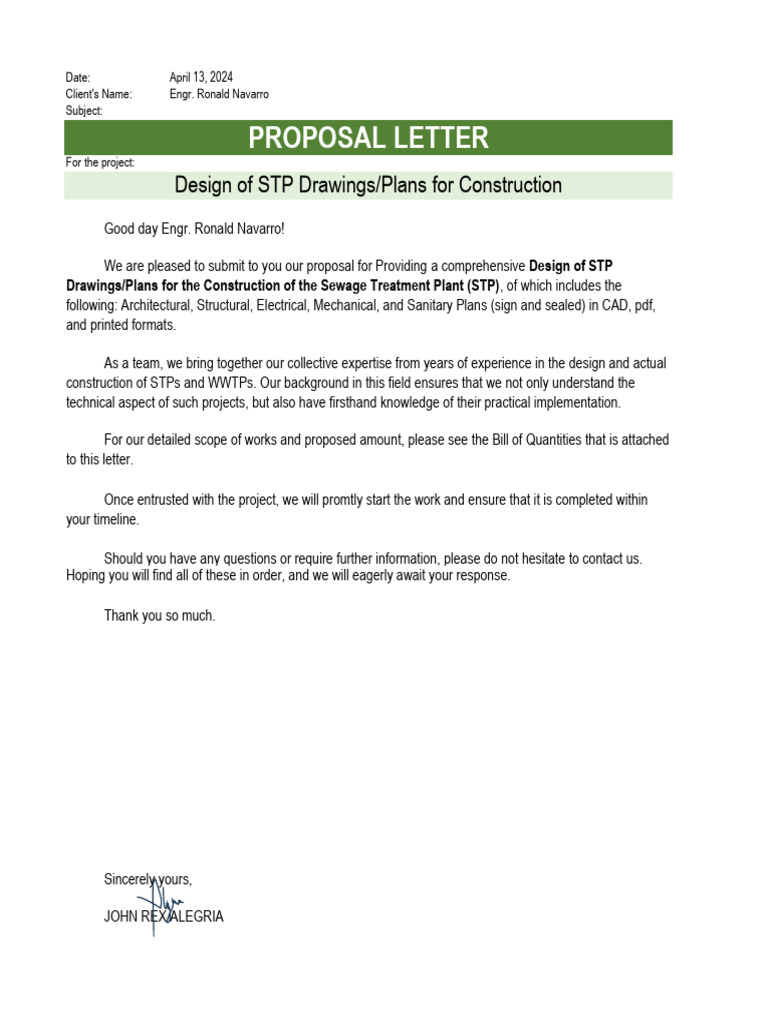 Proposal Design of STP Drawings For Construction | PDF | Engineering