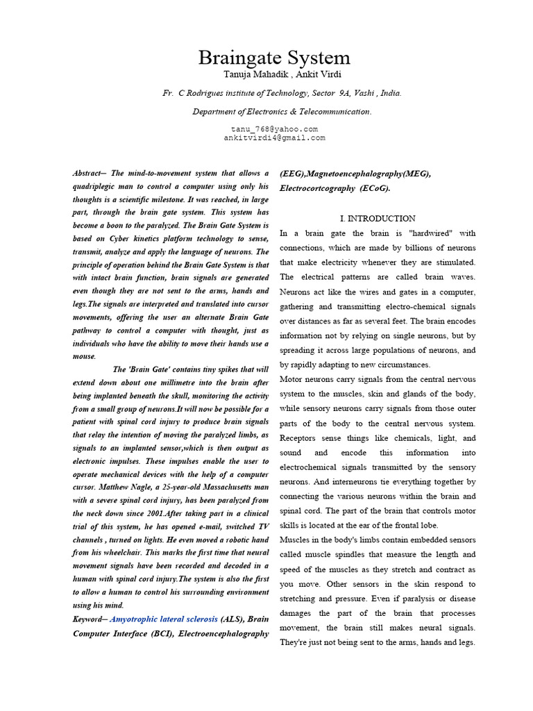 Braingate System | PDF | Brain | Electroencephalography