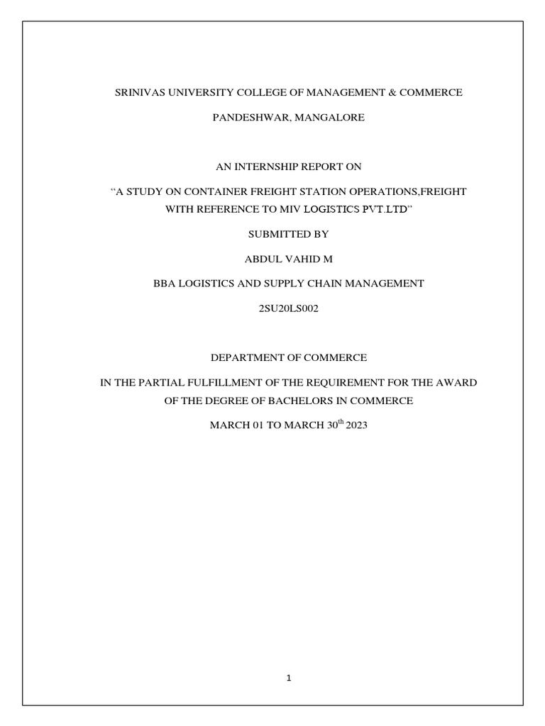 MIV Logistics CFS Operations Internship Report | PDF | Logistics ...