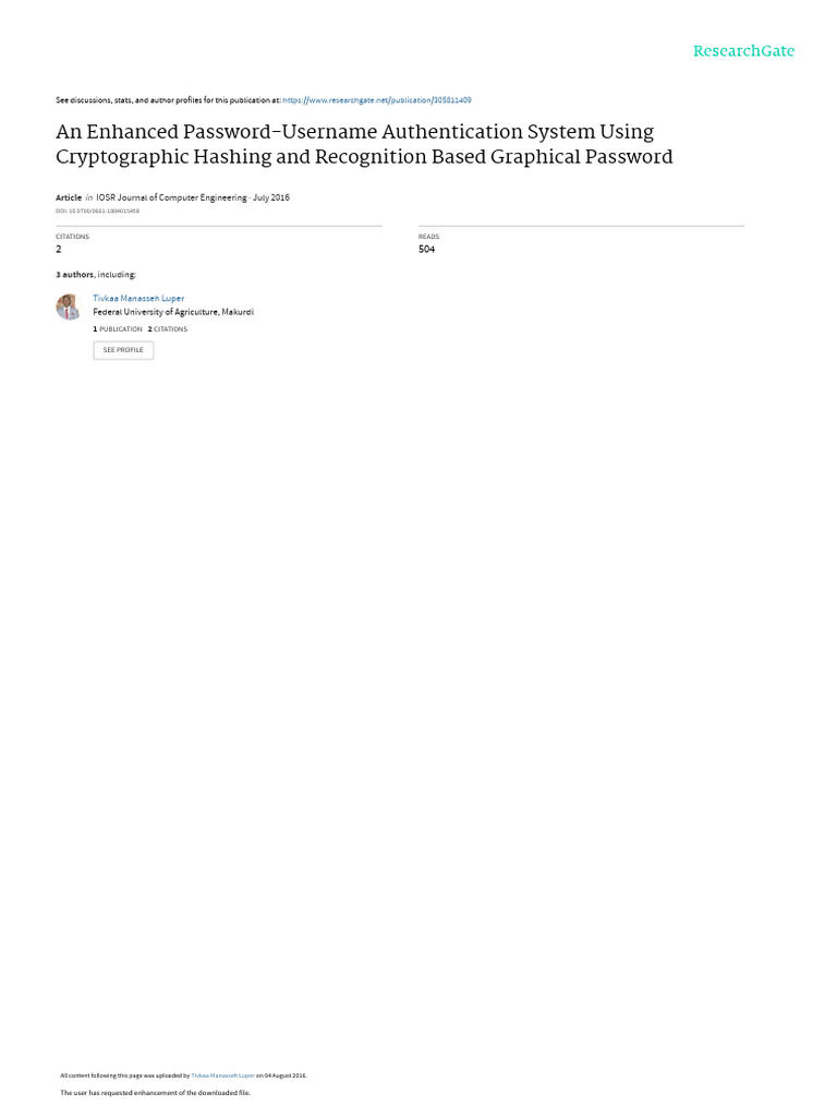 An Enhanced Password-Username Authentication System Using Cryptographic Hashing and Recognition ...