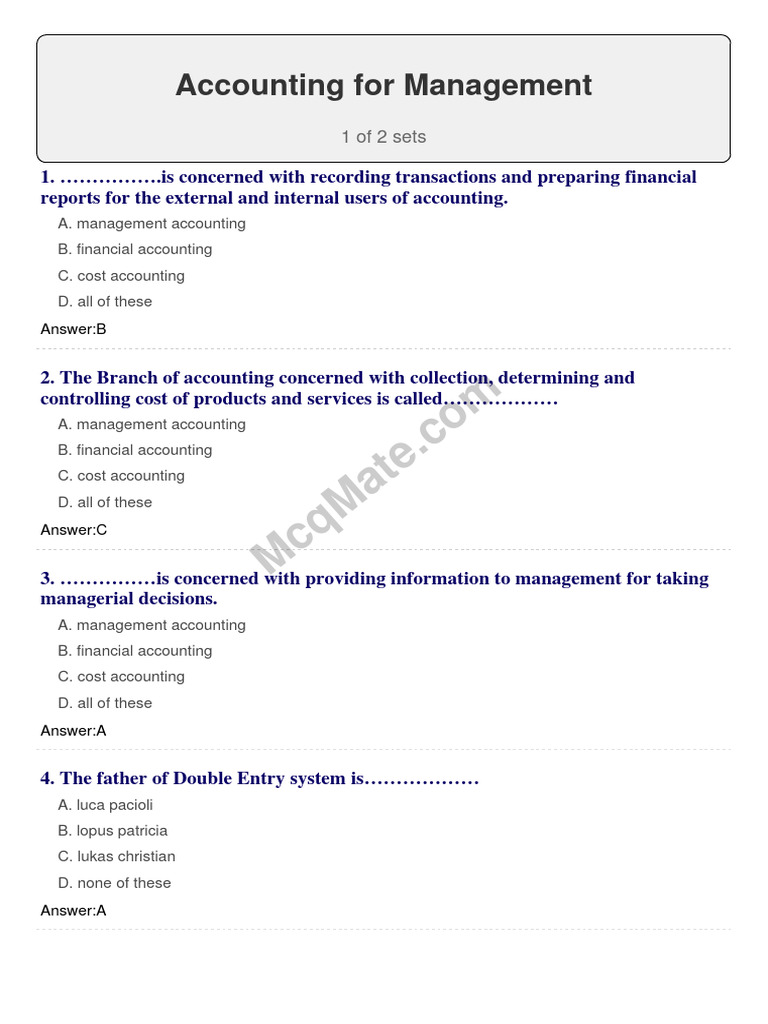 accounting-for-management [set 1] | PDF | Income Statement | Working Capital