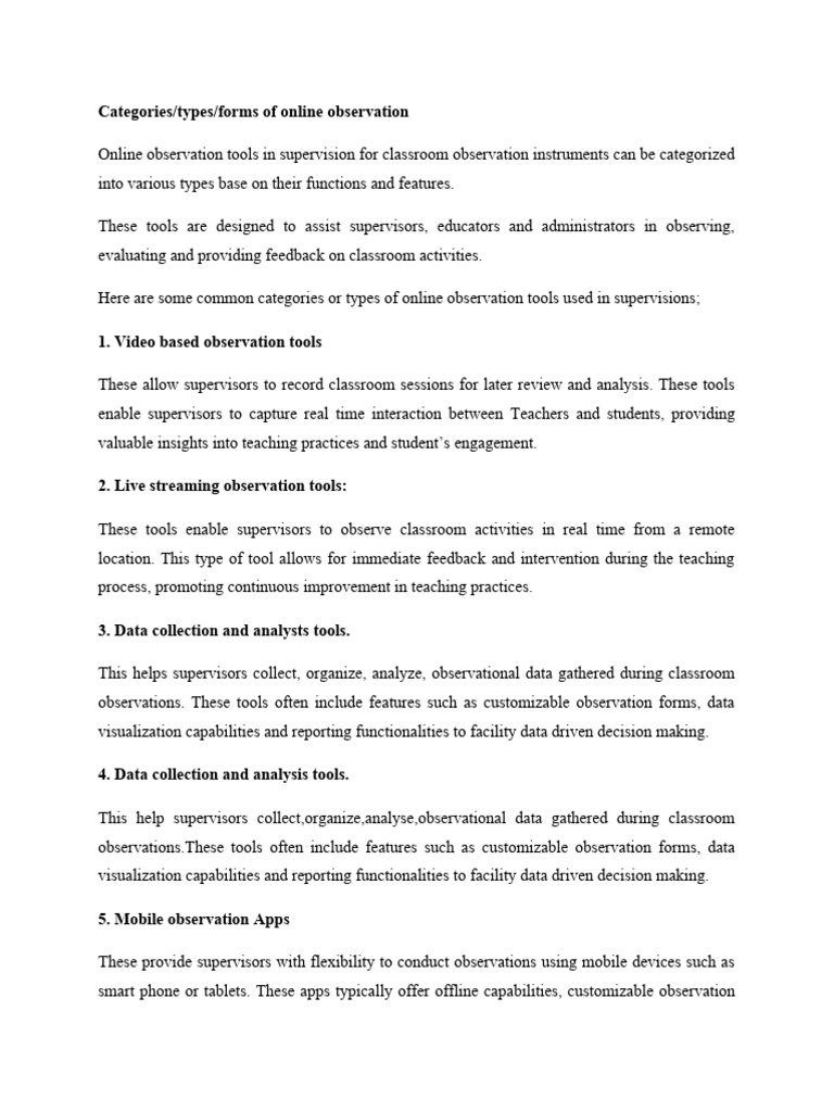 Categories/types/forms of Online Observation | PDF | Artificial ...