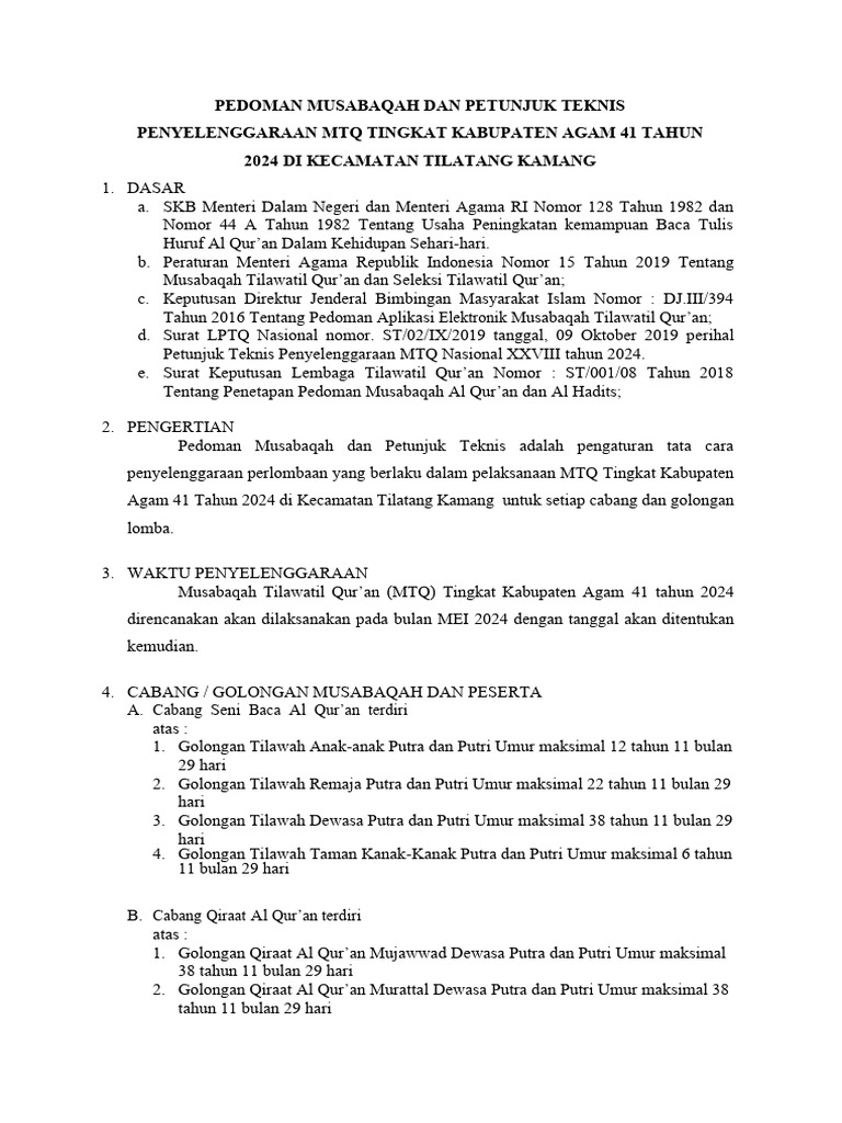 Draft Pedoman MTQ Tilatang Kamang-1 | PDF