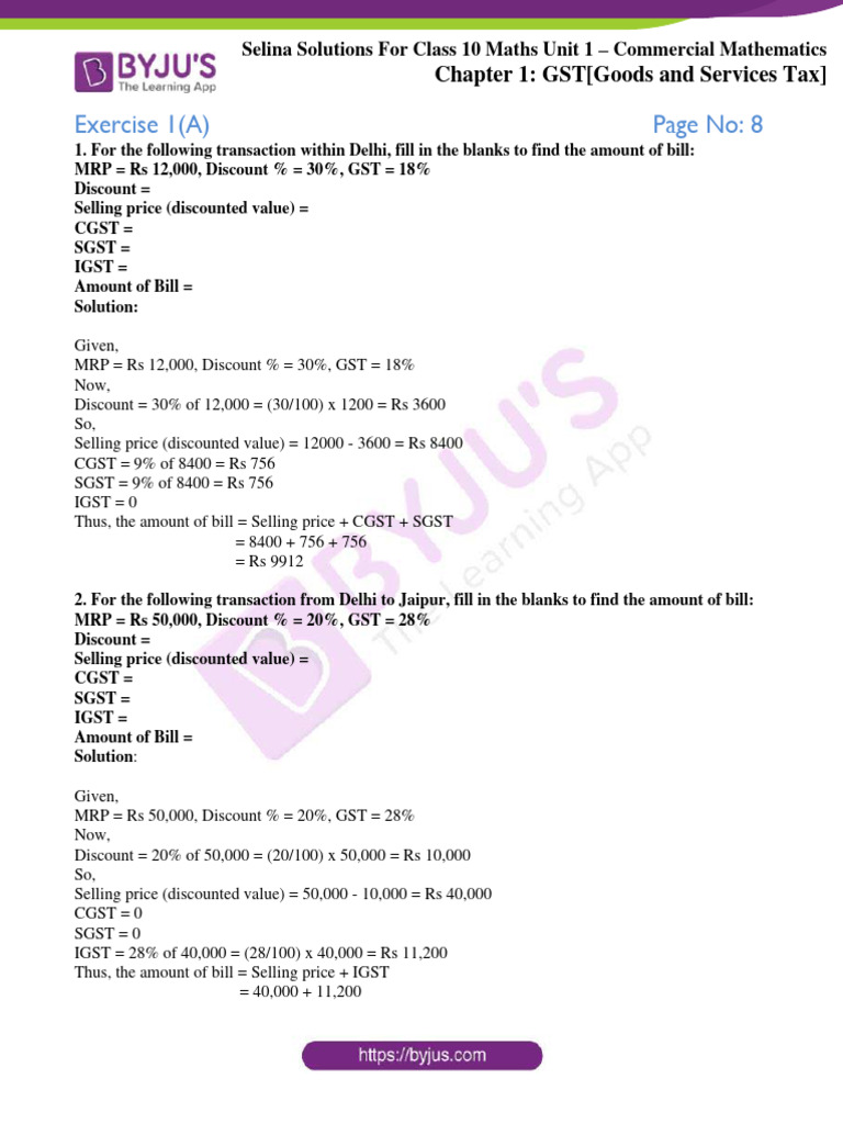 Selina Solution Concise Maths Class 10 Chapter 1 | PDF | Value Added ...