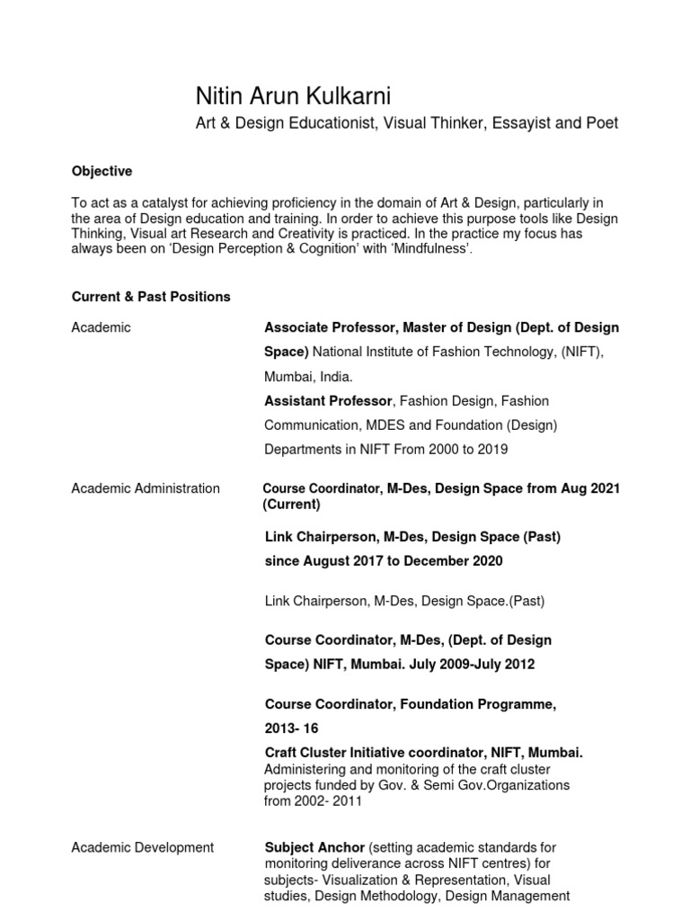 Nitin Arun Kulkarni’s CV 2023 | PDF | Design | The Arts