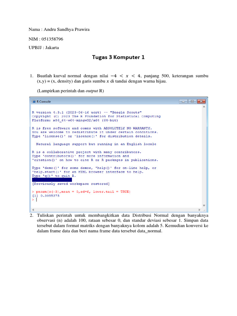 Tugas R: Kurva Normal & Distribusi | PDF | Metode & Bahan Ajar | Komputer