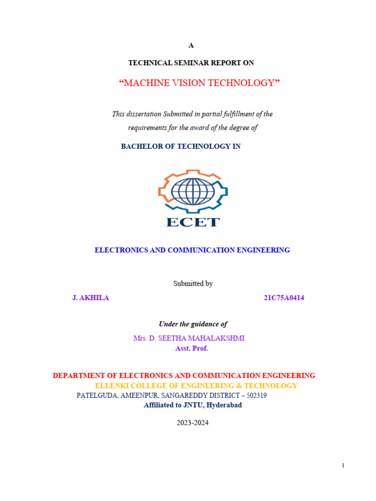 16 Machine Vision Technology Akhila[1][1 | PDF | Computer Vision | Computer Engineering