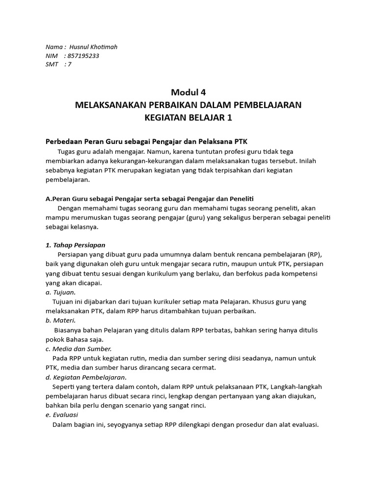 Ringkasan PTK Modul 4 | PDF