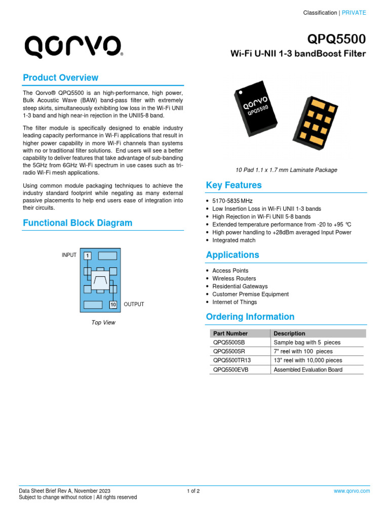 QPQ5500 Data Sheet Brief | PDF | Wi Fi | Electrostatic Discharge