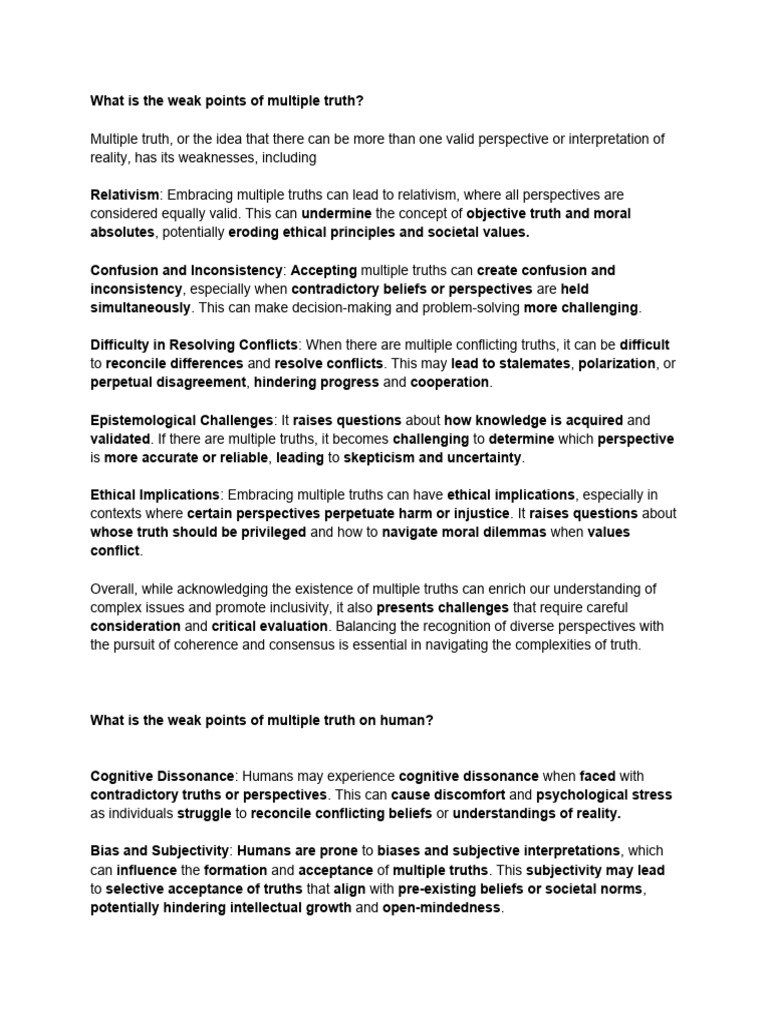 What Is The Weak Points of Multiple Truth | PDF | Truth | Relativism