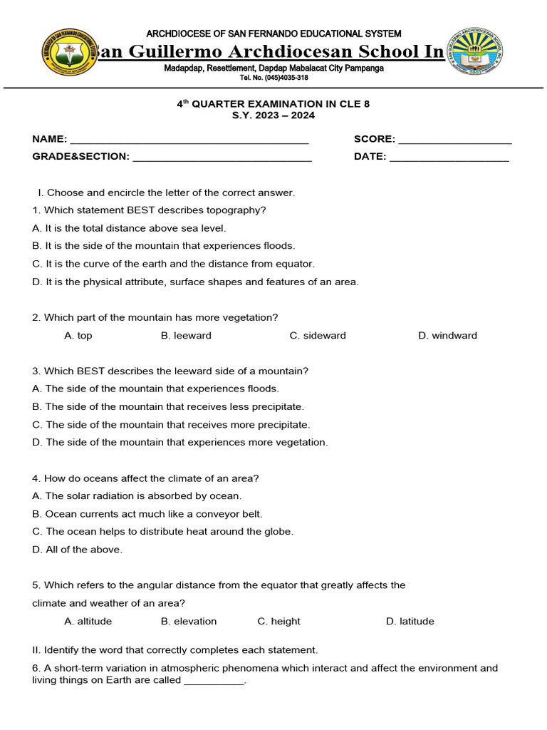 CLE-8-Fourth-Quarter | PDF | Mountains | Atmosphere Of Earth