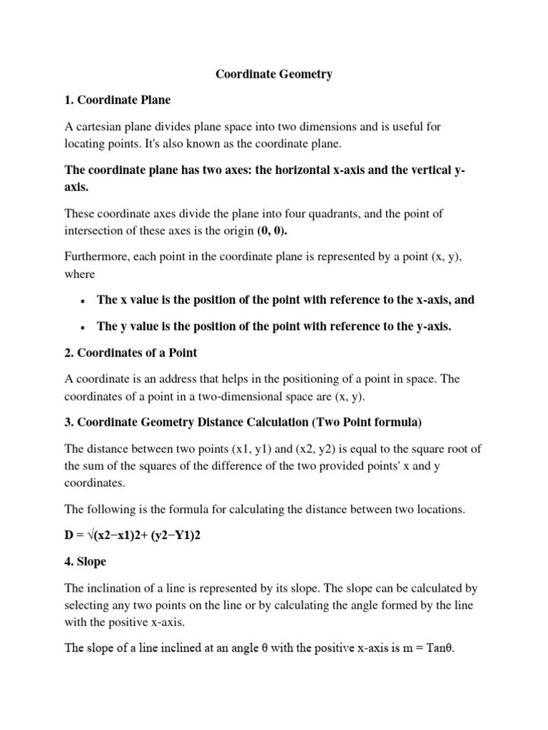 Coordinate Geometry Basics and Formulas | PDF | Cartesian Coordinate ...