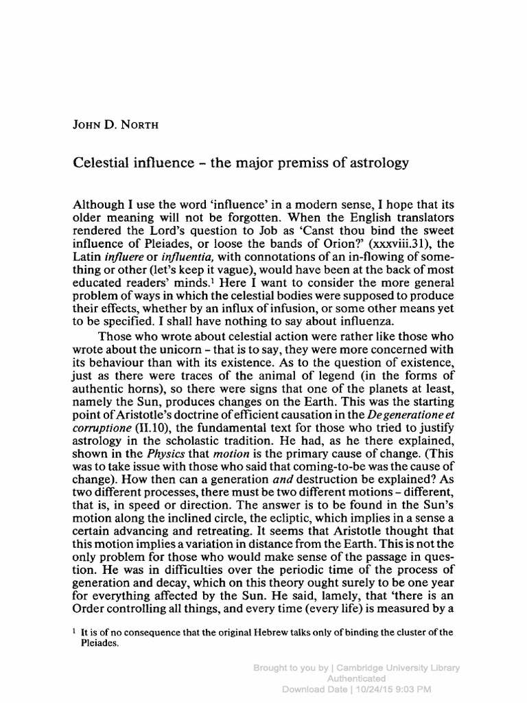Celestial Influence - The Major Premiss of Astrology: John D. North ...