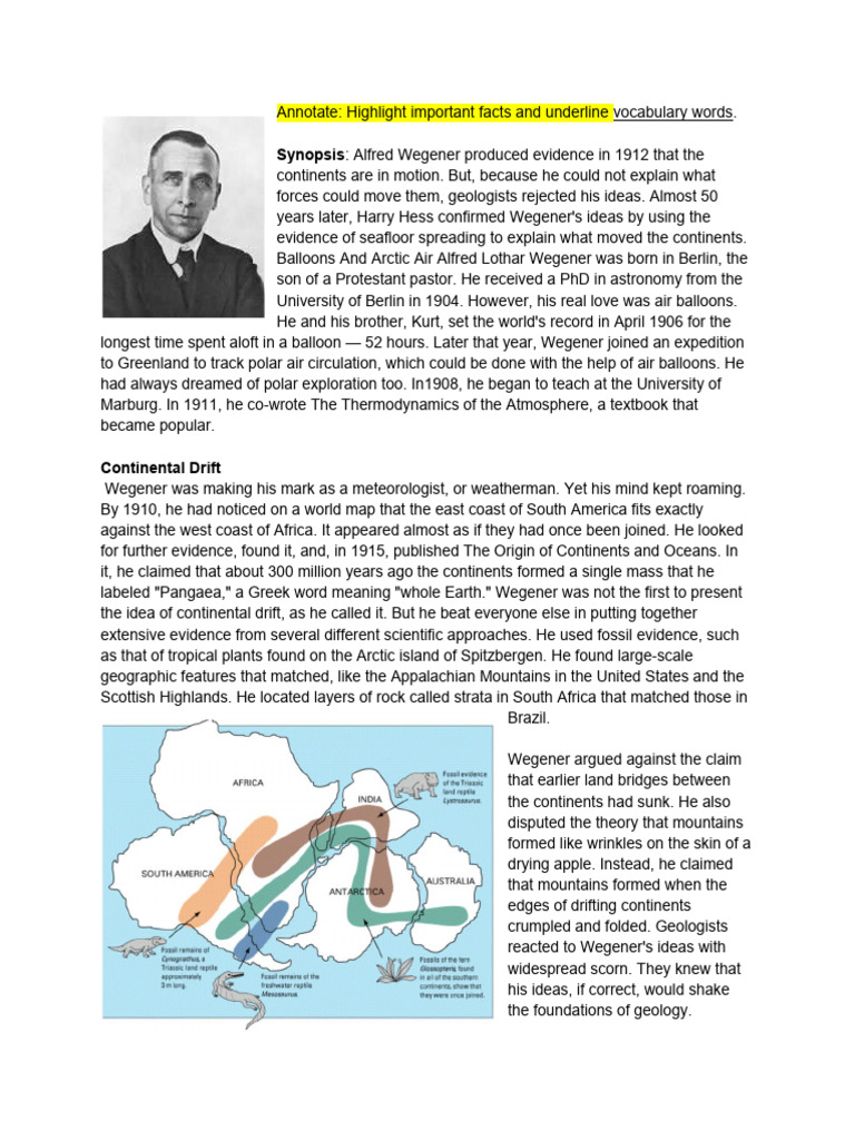 (Template) Alfred Wegener and Harry Hess | PDF | Plate Tectonics | Seabed