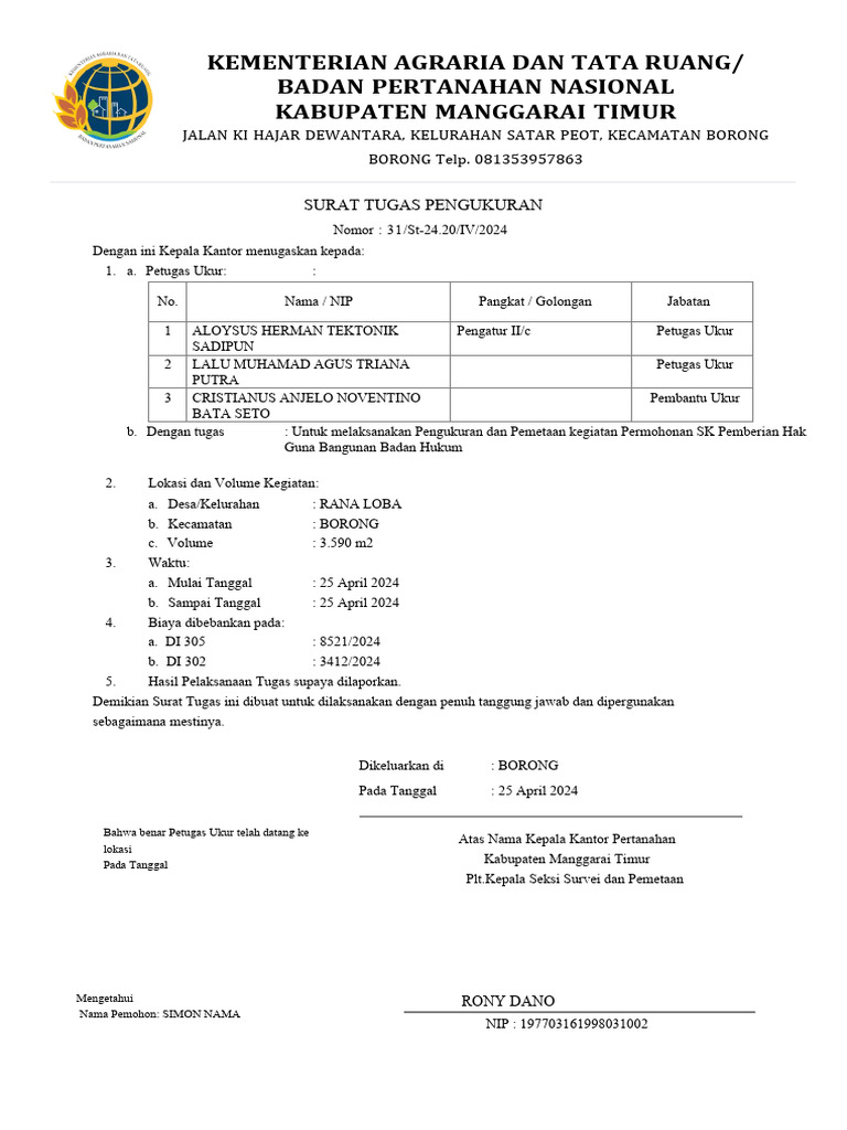 SURAT TUGAS RUTIN 2024 | PDF