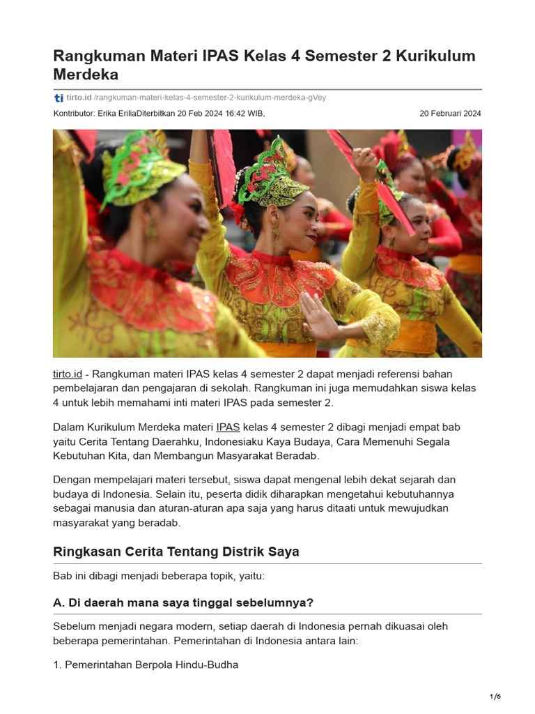 Tirto - Id-Rangkuman Materi IPAS Kelas 4 Semester 2 Kurikulum Merdeka | PDF