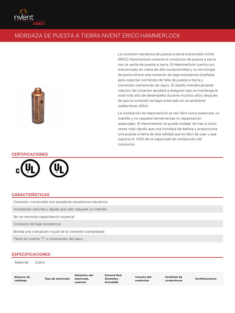 Nvent ERICO Nvent ERICO Hammerlock Ground Clamp | PDF | Conductor ...