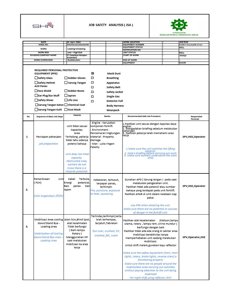 FORM_JSA_Material | PDF | Safety | Occupational Safety And Health