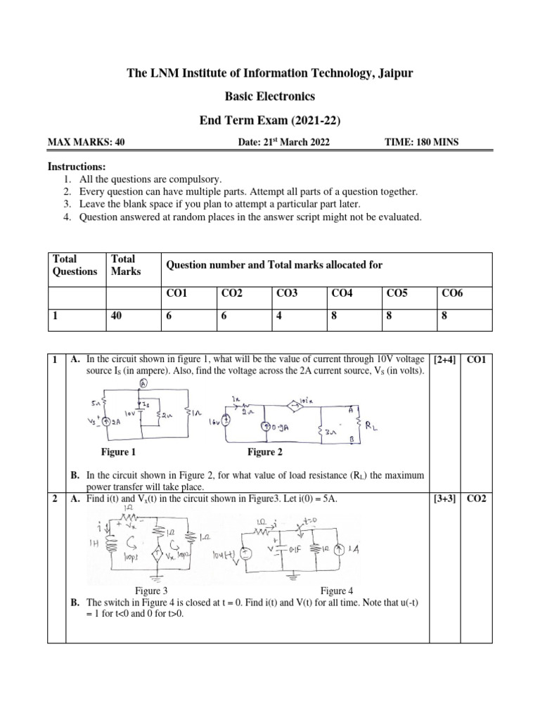 BE End Term 2021-22 | PDF | Electrical Engineering | Electronic Engineering