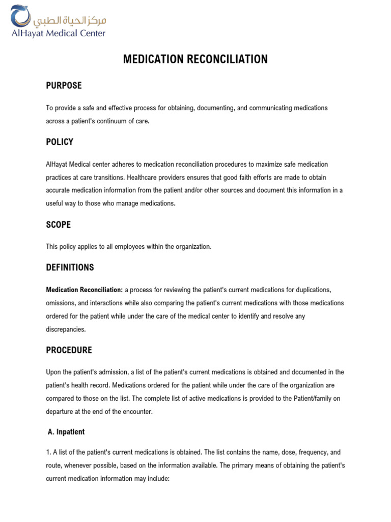 Medication Reconciliation | PDF | Patient | Medical Record