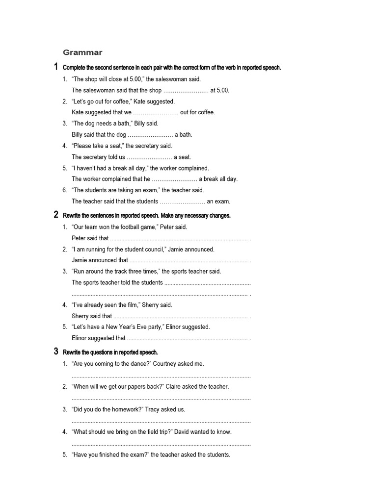 REPORTED SPEECH EXTRA WORK | PDF | Linguistics