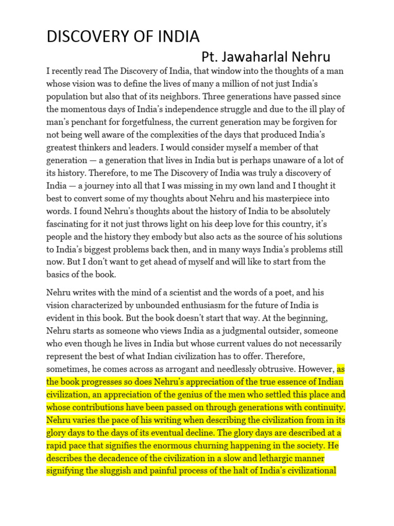 The Discovery of India | PDF | Jawaharlal Nehru | Thought