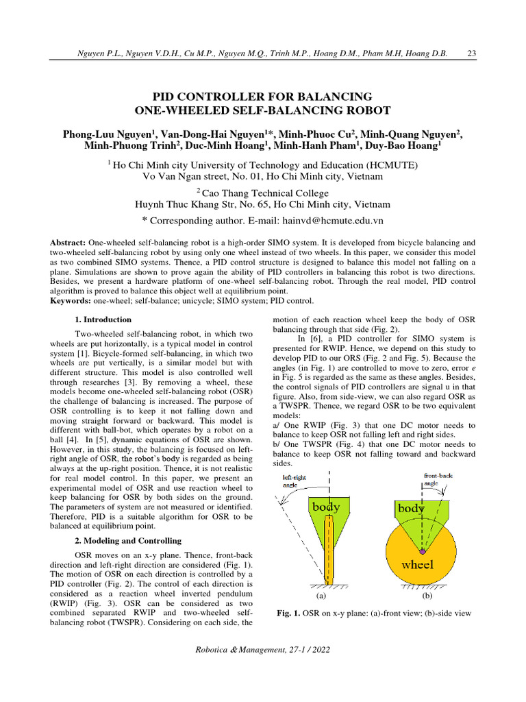 PID Controller For Balancing One-Wheeled Self-Bala | PDF | Mechanics