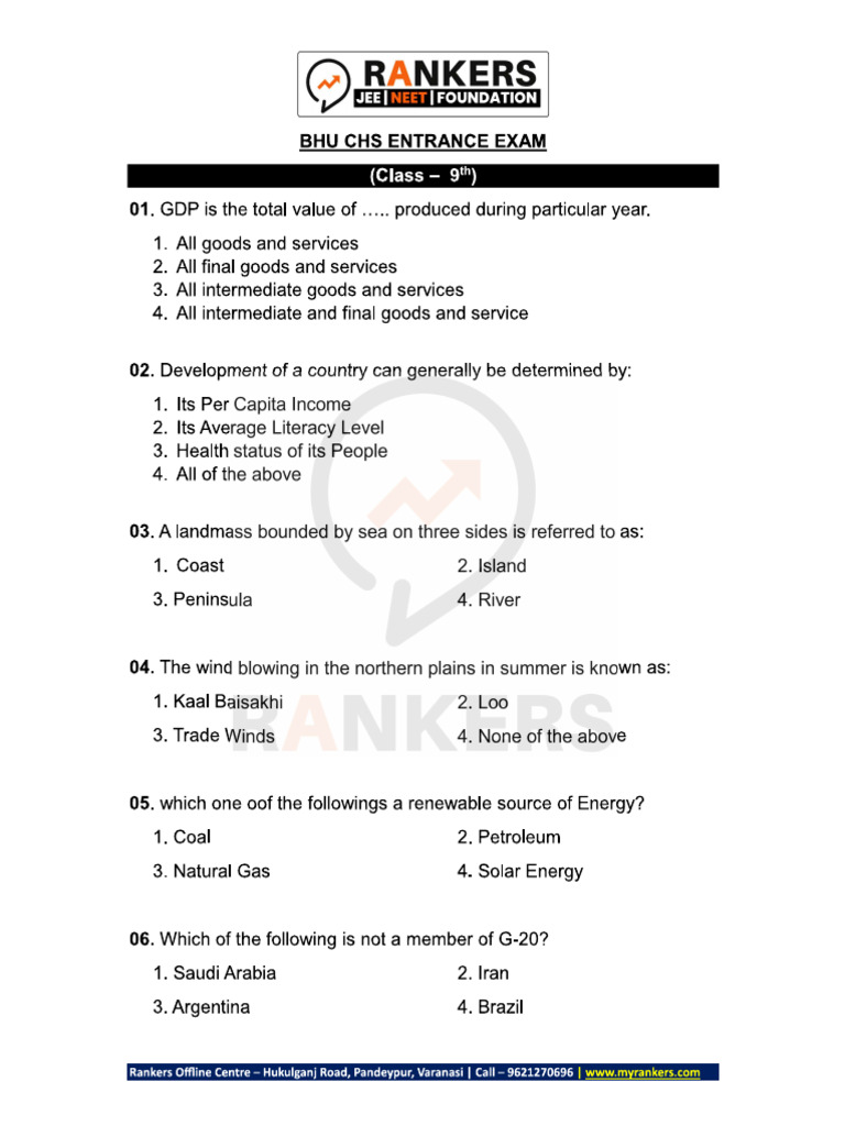 CHS Class 9 2023 Paper | PDF