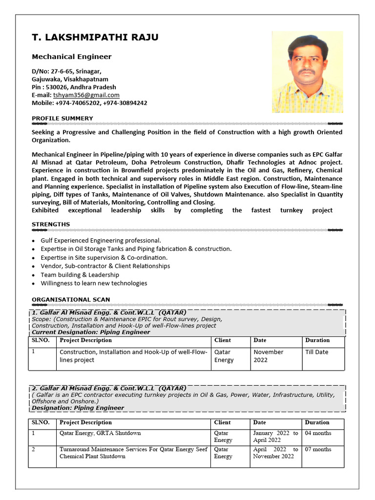 Lakshmipathi Raju CV-Pipeline | PDF | Pipe (Fluid Conveyance) | Engineering